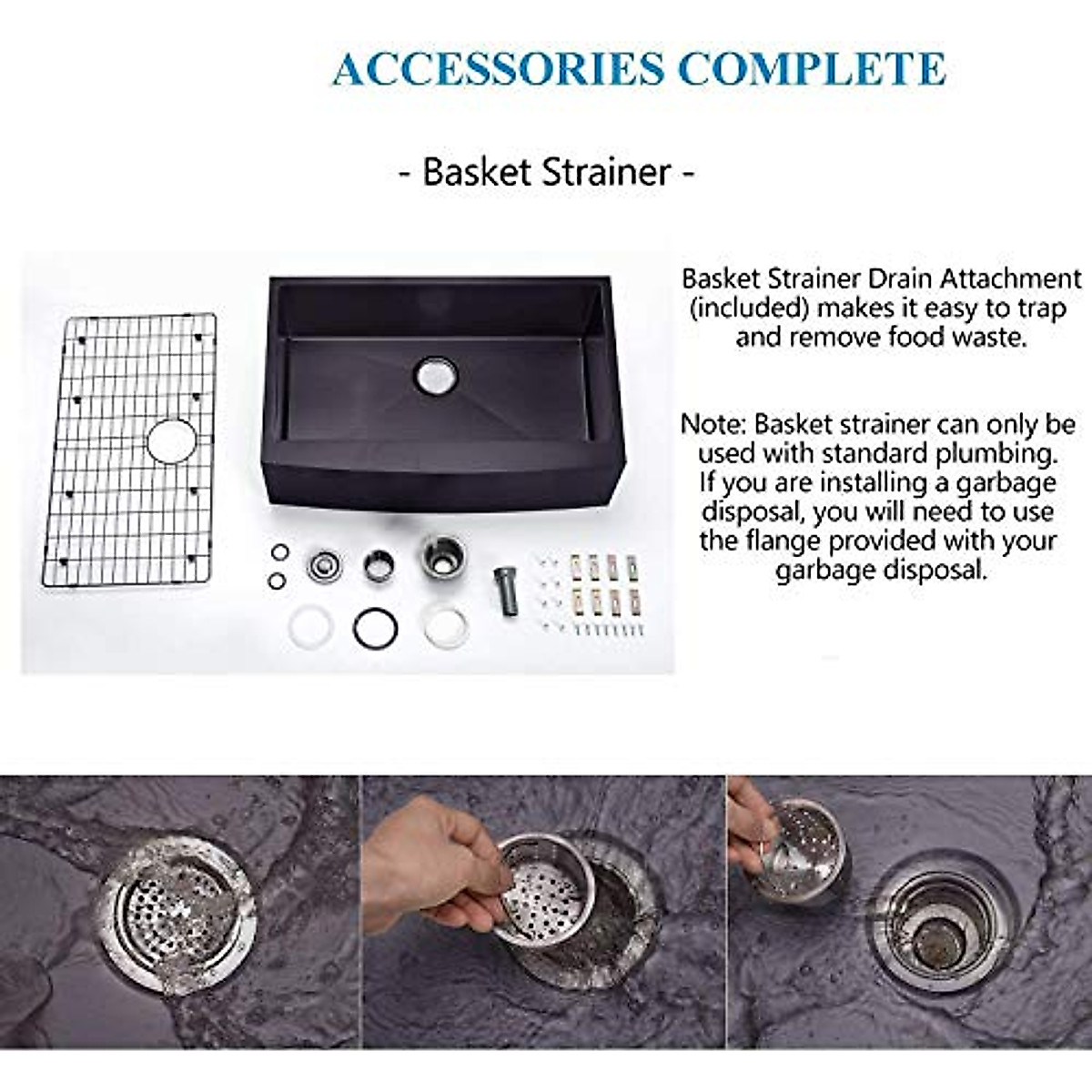 Hotis Black Farmhouse Sink, 33 Inch Farm Sink, Apron-Front 304 Stainless Steel Farmhouse Kitchen Sink, Single Bowl Undermount Apron Sink With Dish Grid