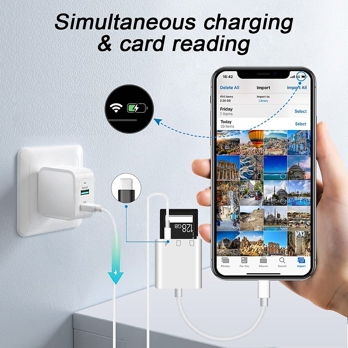 SD Card Reader for iPhone iPad,Micro SD Card Reader Memory Card Reader Plug and Play Trail Camera SD Card Adapter,Simultaneous Charging and Reading