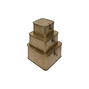 Creative Co-Op Square Decorative Metal Boxes with Gold Finish (Set of 3 Sizes)