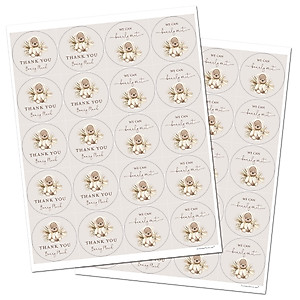 2" Round Boho Bear Baby Shower Thank You Favor Stickers - Set of 40 (Neutral)