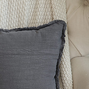 Hckot Linen Pillow Cover 18x18 Inch Gray Throw Pillow Cover with Tassel Fringed Decorative Rustic Throw Pillows for Couch Sofa Bed Boho Cushion Covers Decor Cream Grey