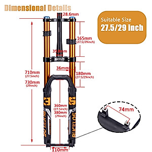 BUCKLOS Downhill Air Suspension Fork 27.5/29 15 * 110mm Boost Tapered, Travel 180mm 36mm Inner Tube Thru Axle Rebound Adjustment Disc Brake Front Forks, fit Mountain Bike AM FR DH ect.