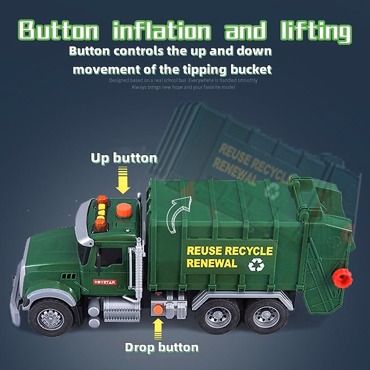 LLWEIT Garbage Truck Toys for Boys 15",Large Trash Truck with Trash Can Dumping Function,Toy Cars for Boys with Lighting and Sound