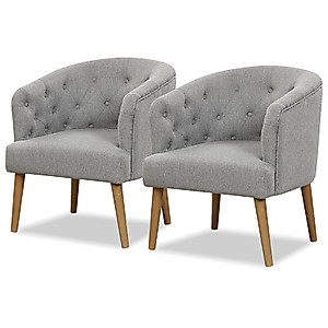 KOTEK Accent Chair Set of 2, Upholstered Comfy Club Chair with Solid Rubber Wood Legs, Mid Century Modern Chair W/Adjustable Foot Pads, Tufted Armchair for Living Room, Bedroom, Office