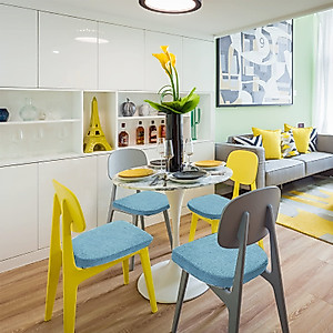 BUYUE Natural Linen 14x14 Magnetic Cushion for Metal Chair 1 Piece, Enhanced Anti-Slip Seat Pad for Dining Kitchen Café Stackable Chair (U-Shape, Light Blue, 1 Count)