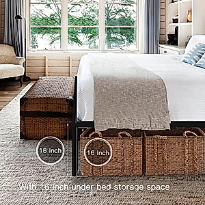 HAAGEEP 18 Inch Full Bed Frame No Box Spring Needed Metal Platform Bedframe with Storage for Kids High Tall Black