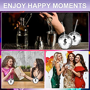 Guiqulai 9 Pcs Disco Ball Cups,20 Oz Tumbler Disco Flash Ball Cups,Reusable Spherical Cocktail Cups with Lid and Straw,Silver Disco Wine Cups for Nightclub Disco Bar Party Decor(9Pcs)