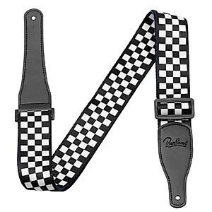 Guitar Strap, Bass Guitar Strap, Electric and Acoustic Guitar Straps - Durable Nylon Checkered Guitar Shoulder Strap with Leather Ends (Black and White Checkered)
