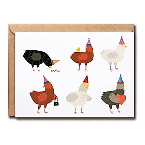 EruditeGifts Birthday Card - Funny Chicken Design - Illustrated, Premium Cardstock - Farmhouse Style - Includes Envelope