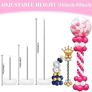 6 Set Balloon Column Stand Kit, 6.6ft Height Adjustable Balloon Tower Stand Pillar with Base for Floor Metal Telescopic Balloon Stand Arch for Birthday, Wedding, Baby Shower, Graduation Party Decor