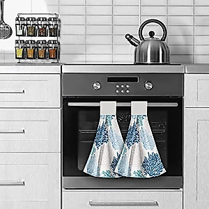Blue Coral Kitchen Hand Towel - Beach Nautical Coastal Teal Sea Towel Set of 2 Ultra Soft Absorbent Tie Towel Tea Bar Towels for Bathroom Kitchen Laundry Room 12 x 17 Inches