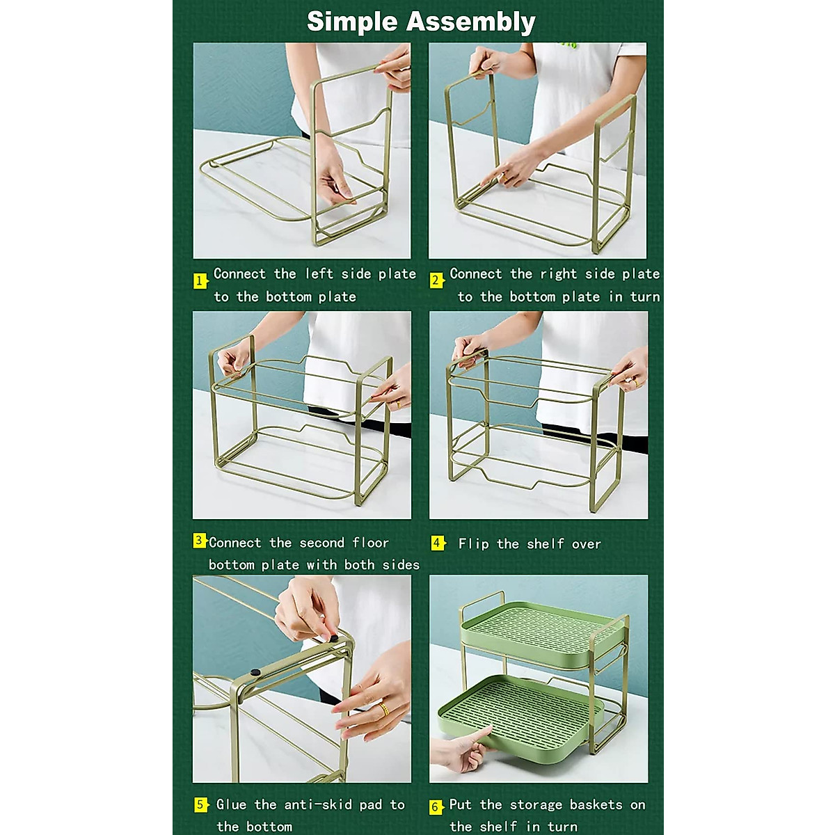 2-Tier Cups Mugs Drying Rack with Drain Tray, Tableware Fruit Storage Rack, Kitchen Countertop Organizer Shelf Tea Tray for Water Coffee Glass Cup Bowls Food and Seasoning Jar Holder (White)