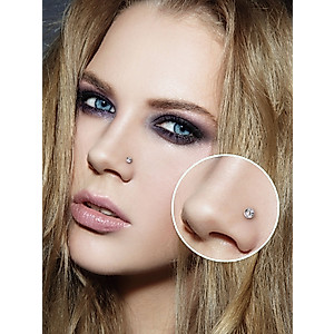 20 Pieces Curved Nose Stud Stainless Steel Nose Ring Crystals L Bend Nose Screw Piercing Jewelry, 20 Gauge