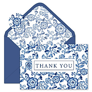 Whaline 24 Packs Floral Thank You Cards Blue White Chinoiserie Flower Greeting Cards Blank Note Cards with Envelopes and Stickers for Wedding Birthday Baby Shower Party, 4 x 6 Inch