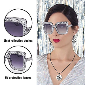 Dreamtop 70s Disco Accessories Women, 70s Disco Costume Set Disco Ball Earrings Bracelet Necklace Sunglasses Sequin Scarf Disco Ball Accessories