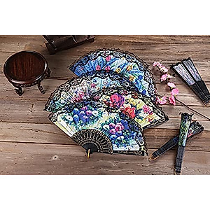 HUNANBANG 1 Dozen 12 Pieces Folding Hand Fans Church Wedding Gift, Party Favors, DIY Decoration Gift Size9 Wholesale 12pack (Flower)