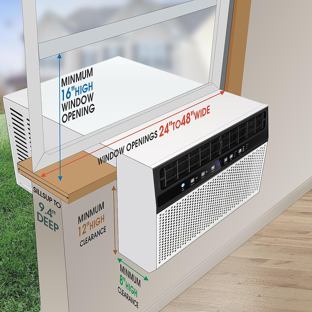 R.W.FLAME 12,000 BTU Window Air Conditioners, U-Shaped Air Conditioner Window Unit Cools up to 550 Sq. Ft, 6 Modes 24H Timer Energy-saving Window AC Units, Full Window View, Easy to Install, White