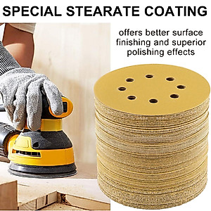 LotFancy 5in 8 Hole 120 Grit Sanding Discs, 100PCS Random Orbital Sander Pad Sandpaper, Hook and Loop Round Sand Paper