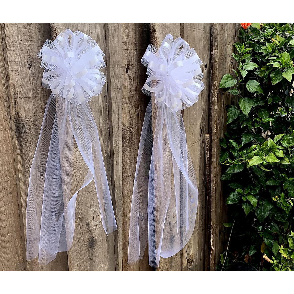 Large Assembled White Wedding Pew Bows - 10" Wide, Set of 6, Tulle Wedding Bows, Mother's Day, Reception, Aisle Decoration, Bridal Shower, Anniversary, Birthday, Fundraiser, Wedding Event