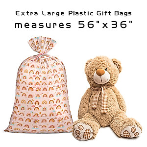Loveinside Jumbo Large Plastic Gift Bag, Birthday Design Plastic Bag with Tag and Tie for Birthday Party, Graduation, Baby Shower - 56" x 36", 1 Pcs - Pink Rainbow