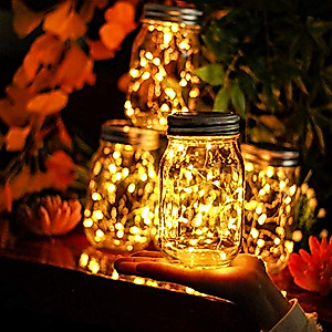 Yeuago Mason Jar Solar Lights 12 Pack 30 LED Outdoor Solar Firefly Lights, Solar Fairy String Lids Lights,Waterproof Mason Solar Lights with Hangers for Regular Mouth Jars（No Jars）