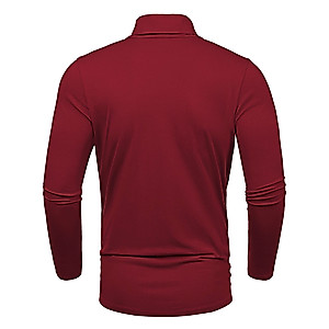 LecGee Men's Casual Slim Fit Lightweight Long Sleeve Pullover Top Thermal Turtleneck T-Shirt Wine Red