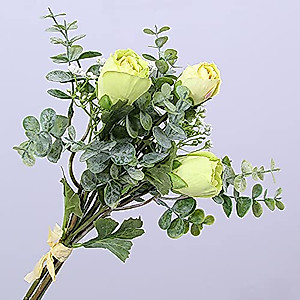 huaao 2 Pcs Artificial Rose Baby Breath Flowers Gypsophila with Eucalyptus Leaves Stems Bridal Wedding Bouquet for Home Decor Wedding Garden Party Office, Light Green