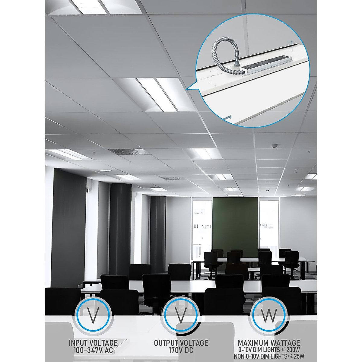 LEONLITE 25W LED Emergency Driver, 100-347VAC, 170VDC Output, UL Listed, Emergency Driver with Battery Backup, Fit for 25W-200W LED Fixtures, 90mins Power Supply for High Bay Lights, Pack of 2