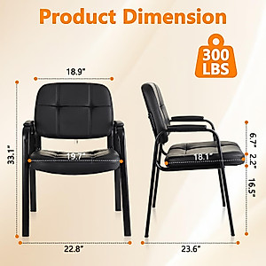 CLATINA Waiting Room Guest Chair with Bonded Leather Padded Arm Rest for Office Reception and Conference Desk Black