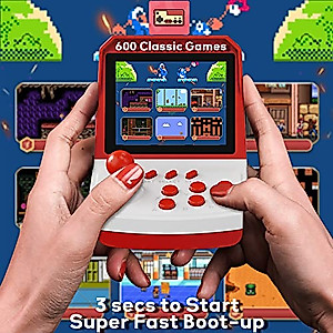 A6 Plus Mini Handheld Game Console 3.5 inch Arcade Style Emulator Portable Games Console Preinstalled Classic FC Games Built-in Rechargeable Battery for Kids Teens Gift 2 Players Red