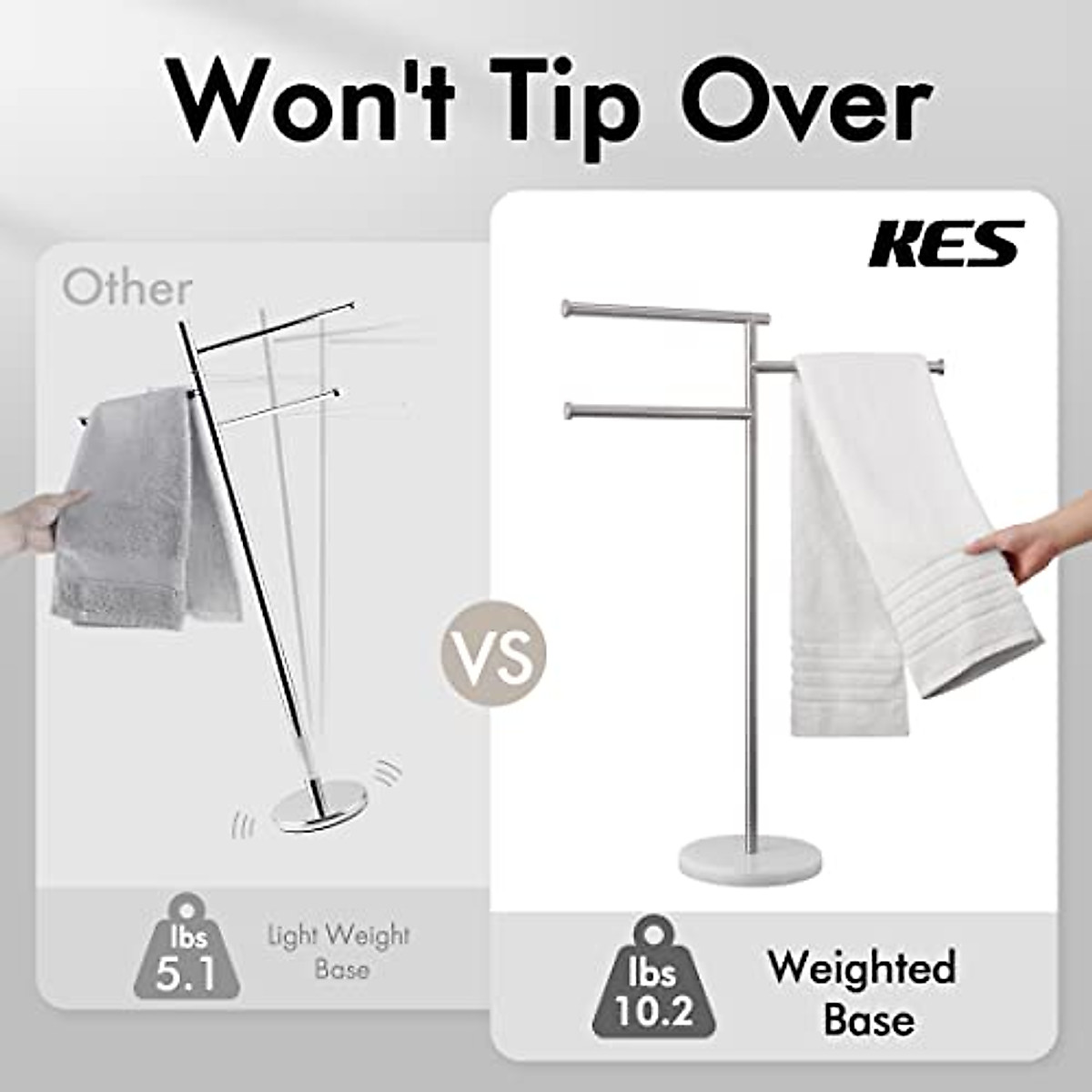 KES Towel Racks for Bathroom, 40-Inch Swivel Arms Standing 3 Bath Towel Racks with Weighted Marble Base, SUS304 Stainless Steel Brushed Finish, BTH219-2