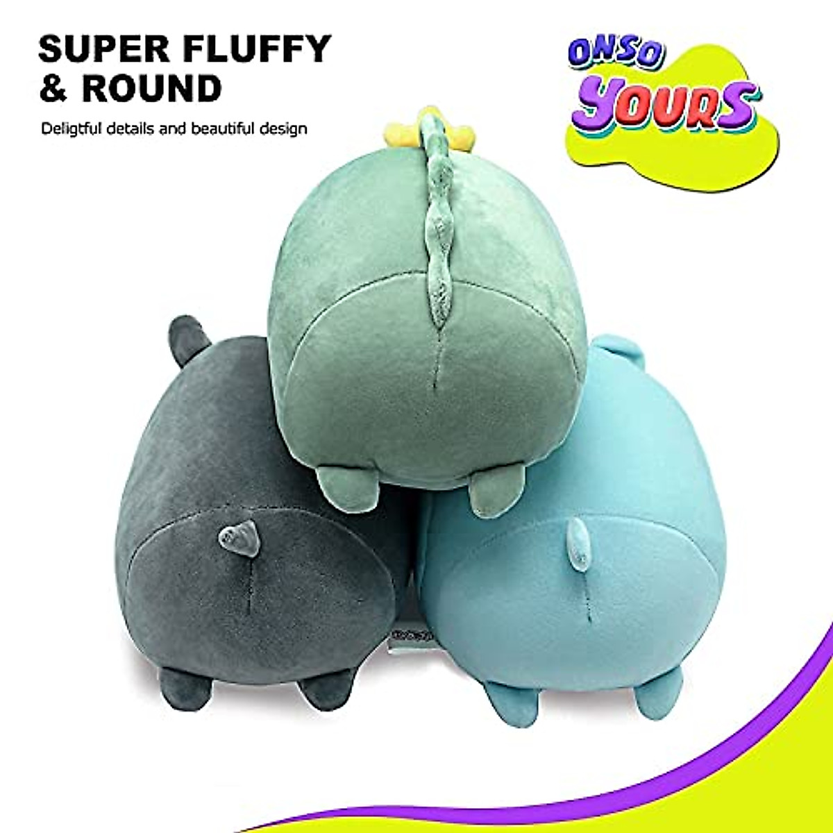 Onsoyours Plush Toys Set, 3Pcs Stuffed Animals with Dinosaur, Bear and Hamster, Creative Decoration Cuddly Plush Pillows 9" for Kids Girls Boys (Dinosaur/Bear/Hamster)