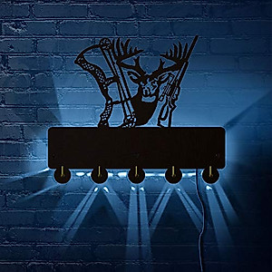 The Geeky Days Deer Hunter Household Decor Wall Hooks Animals Multi-Purpose Wall Coat Keys Bags Clothes Hook Hanger with LED Backlight Shot Gun Bow Wall Bathroom Decor