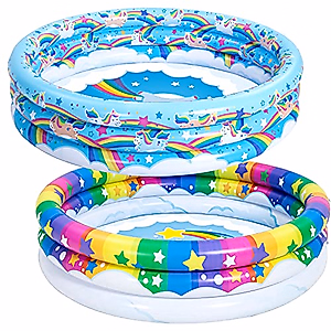2 Pack 45'' Unicorn Rainbow & Rainbow Inflatable Kiddie Pool Set, Family Swimming Pool Water Pool Pit Ball Pool for Kids Toddler Indoor Outdoor Seasonal Merriment