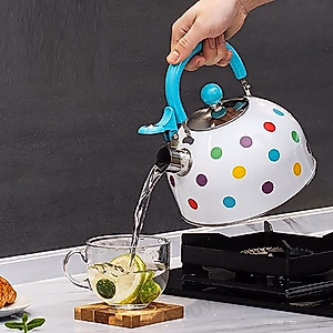 2.5L Whistling Tea Kettle Universal Base,Food Grade Stainless Steel Teapot with Cool wooden Grip Ergonomic Handle Loud Whistle▂19 * 23cm/7.48"*9.06"