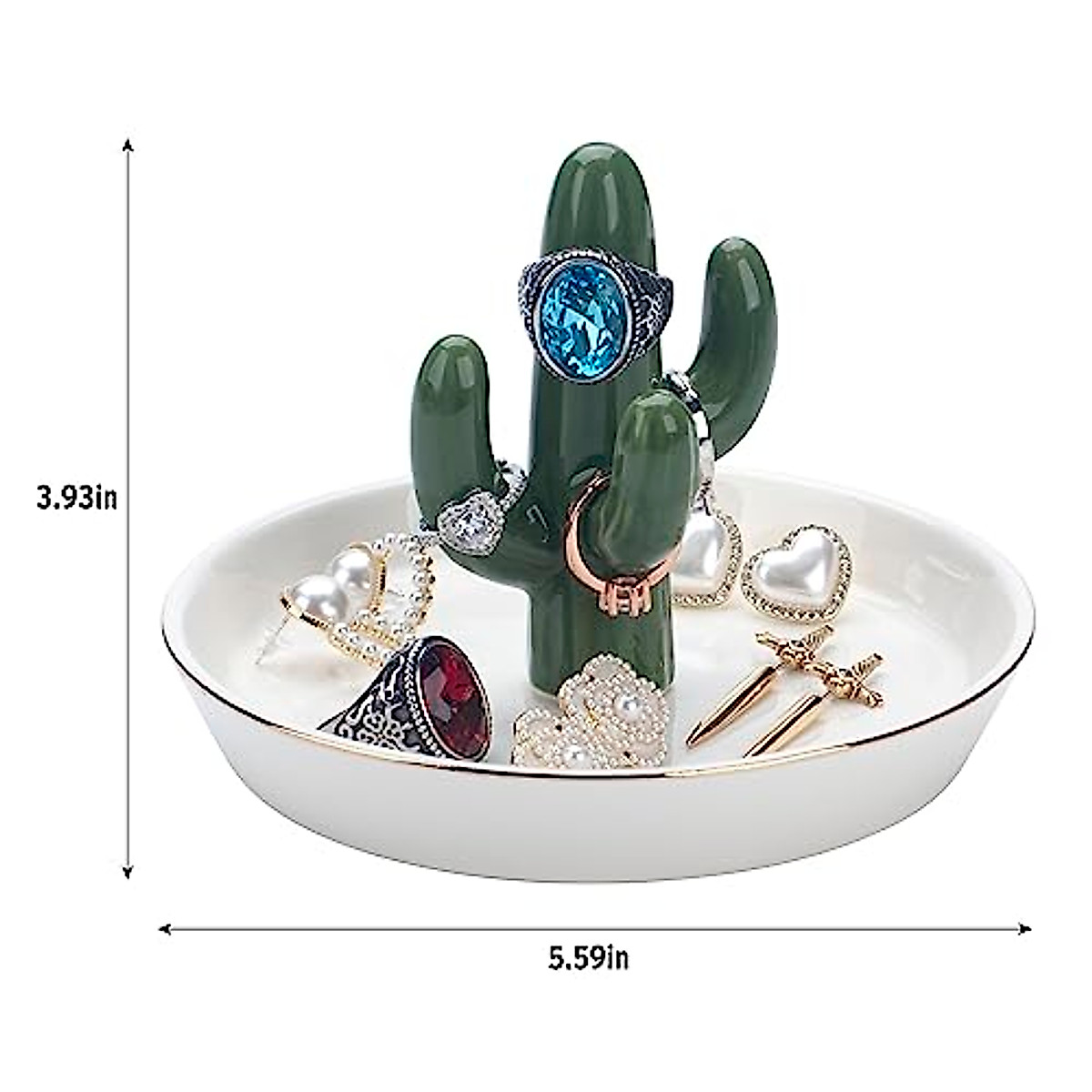 ERDOGLY Cactus Ring Holder for Jewelry, Trinket Dish Ceramic Jewelry Tray for Earrings, Bracelets, Necklace Organizer Display, Rings Dish Cactus Gift for Women Girls Room Decor Aesthetic