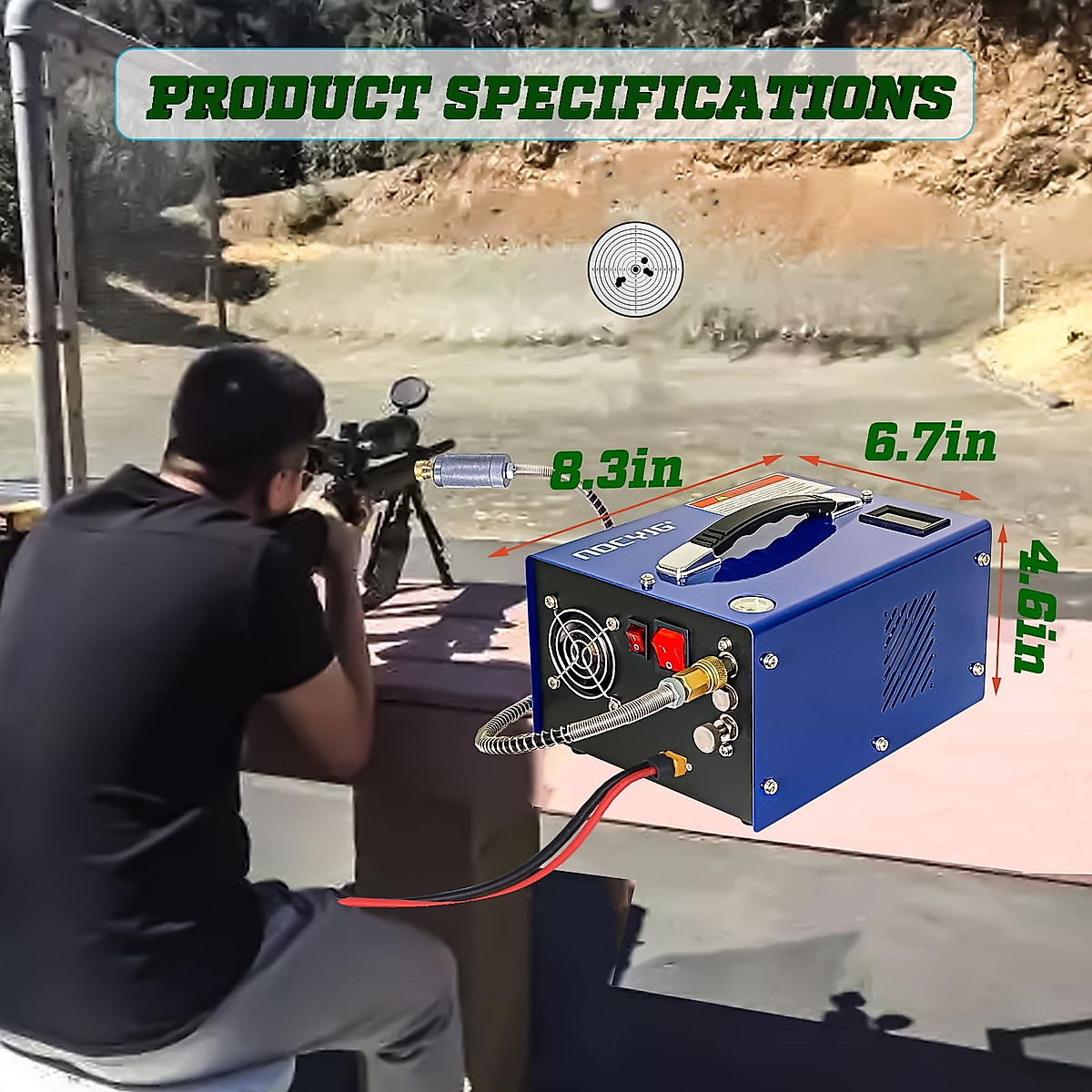 NDCYJG PCP Air Compressor 4500Psi/30Mpa Water/Oil Free Air Pump Rifle/Pistol Paintball Cans Powered 12V Automotive DC 110V AC For Home Use With Power Converter And Oil-moisture Filter Easy Carry