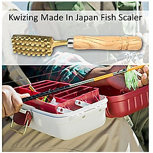 Kwizing Made in Japan [Extra Large] Fish Scaler Brush with Brass Serrated Sawtooth and Ergonomic Wooden Handle - Easily Remove Fish Scales Without Fuss Or Mess - Handcrafted by Japanese Artisans