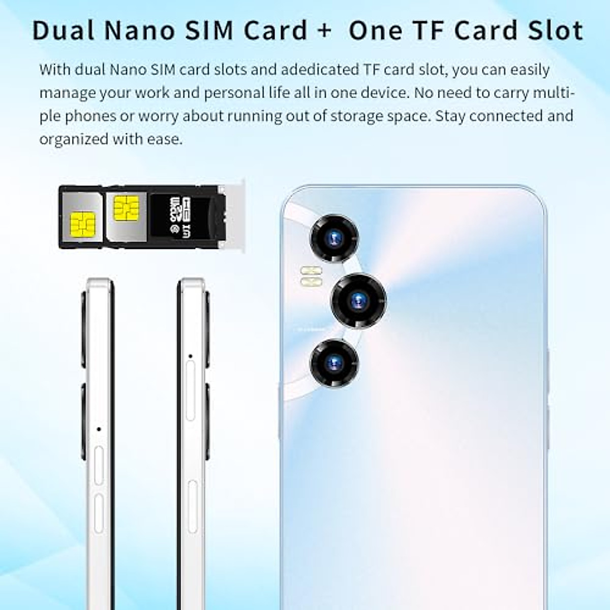 VSMOX S30Ultra Mobile Phones Sim Free Unlocked, Android 13 Cheap Phone, 8000mAh, 108MP 50MP, 6.53in HD Screen, 5G Dual SIM Smartphones, Face ID, 10W Charger,White-8GB~256GB