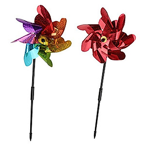 Cabilock 2pcs Bird Blinder Repellent Pinwheels Reflective Pinwheels Extra Sparkly Pin Wheels for Outdoor Garden Yard Decoration
