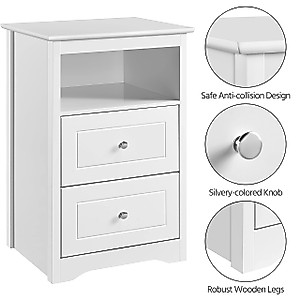 Yaheetech Nightstand with 2 Drawer and 1 Open Shelf, 29" Tall Bedside Table Wooden Flie Cabinet Telephone Table Bed Side Table with Storage for Bedroom White