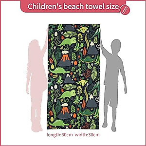 QQP Microfiber Kids Beach Towels & Pouch,60"x30"Lightweight Sand Free Quick Dry Beach Towels for Kids,Personalized Cute Double Sided Patterns Travel Towels for Boys & Girls（Dinosaur）