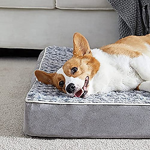 WNPETHOME Orthopedic Large Dog Bed, Dogs Bed for Large Dogs with Egg Foam Crate Pet Bed with Soft Rose Plush Waterproof Dog Bed Cover Washable Removable（Dog Bed Large 36 x 27 x 3 inch Grey）