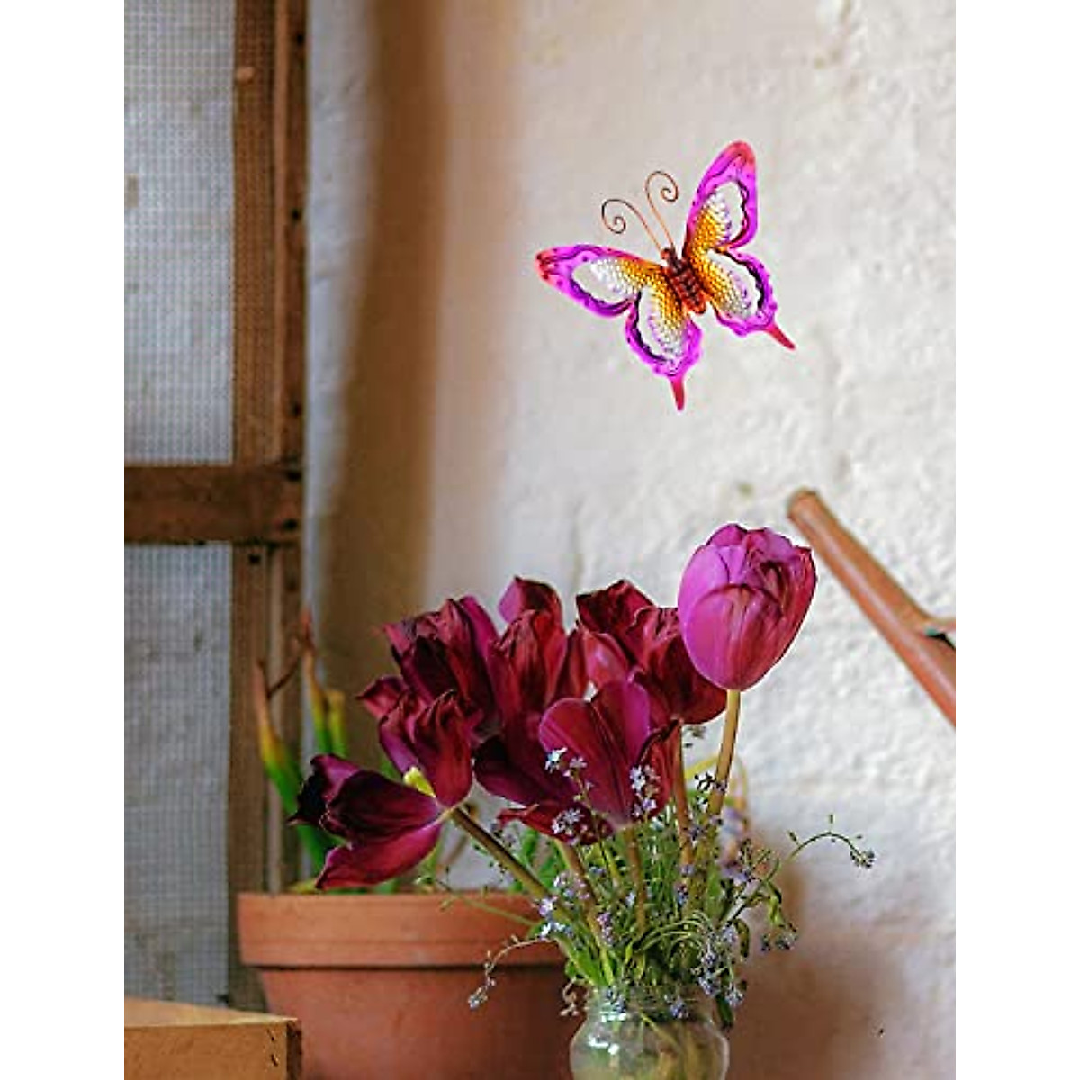 Metal Butterfly Wall Decor, Set of 6 Inspirational Wall Art, Indoor Outdoor Hanging Ornaments for Garden Yard Fence Bathroom Bedroom (6.5" Length)