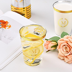 Datyiiha 100 Pieces Monogrammed Plastic Cups Gold Foil Letter M Disposable Cups 12 oz Clear Initial Party Cups for Wedding Birthday Baby Shower Personalized Party Drinkware