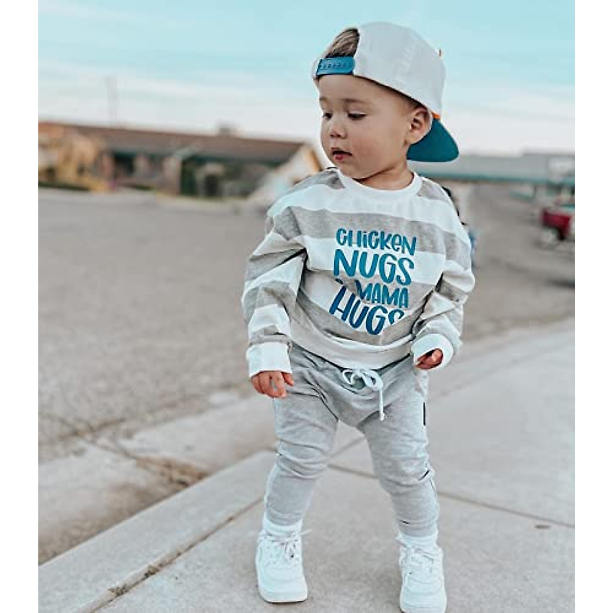 VISGOGO Baby Boy Girls Christmas Outfits Long Sleeve Print Pullover Tops Pants Set Xmas Kid Clothes Sets (Gray, 18-24 Months)