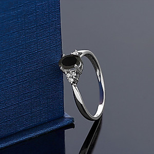 Gem Stone King 14K White Gold Gemstone Birthstone and White Diamond Engagement Ring | Oval Shape 6X4MM | Wedding Anniversary Promise Gold Ring For Women | Available in Size 5, 6, 7, 8, 9