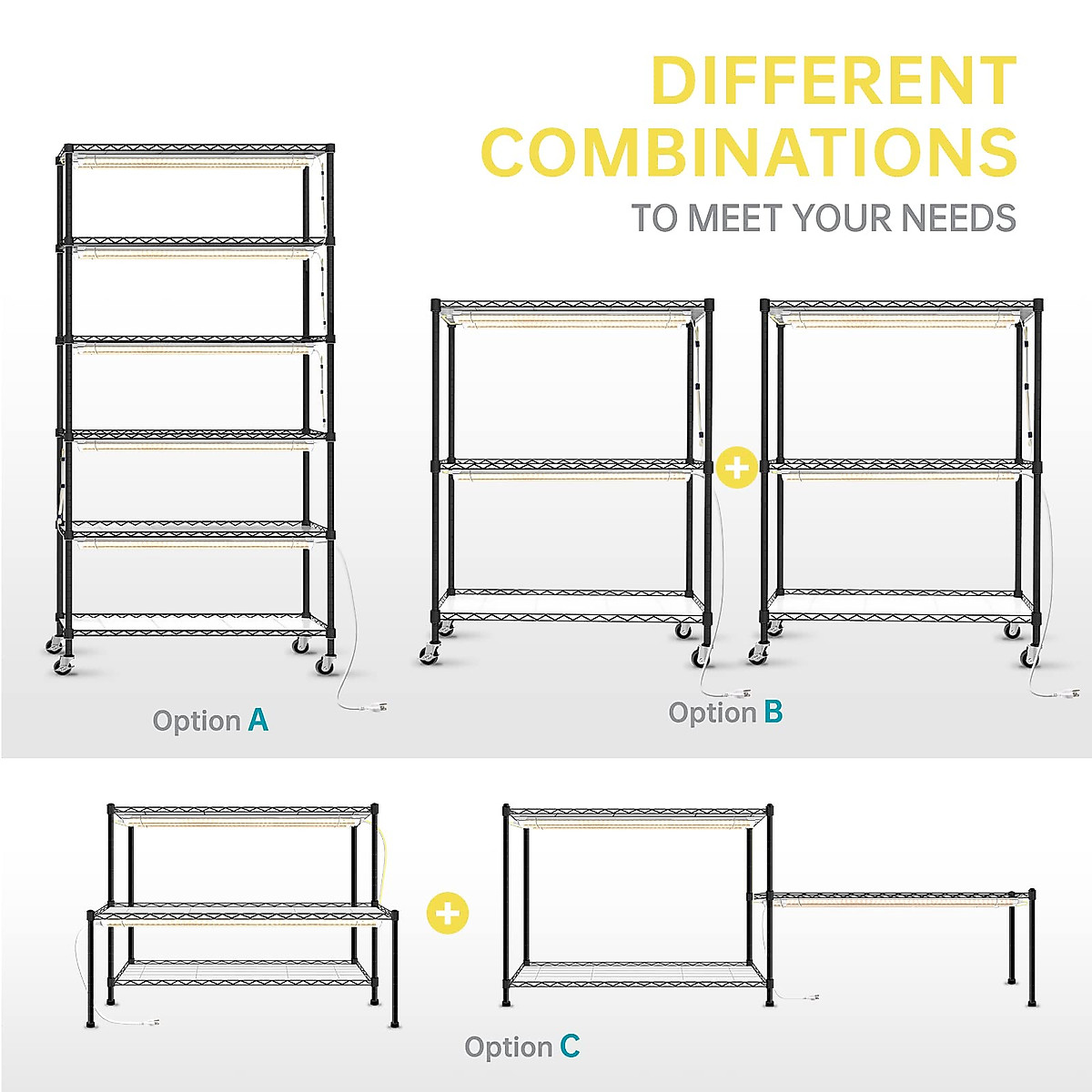 Bstrip DIY Plant Shelf with Grow Light, Grow Light Shelf with Adjustable Rack and Wheels, Plant Stand, 8-Pack 192W T8 3000K Full Spectrum Grow Lights for Seed Starting,Seed Tray(29.5L x 13.8W x70.9H)