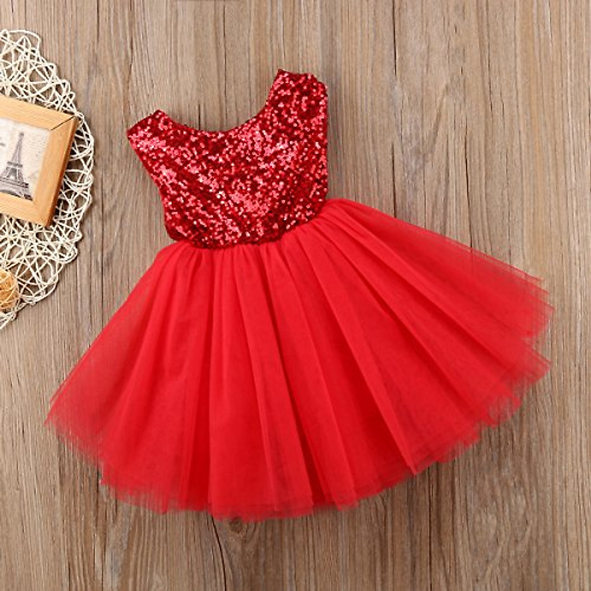 Toddler Baby Girl Valentine's Day Outfit Heart Sequins Backless Tutu Dress Little Valentine Princess Dress (Red, 2-3Y)