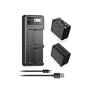 Powerextra 2 Pack Replacement Sony NP-F970 Battery and Fast Charger Dual USB Charger for Sony NP-F970 NP-F930 NP-F950 NP-F960 NP-F550 NP-F530 NP-F330 NP-F570 Battery and Sony handycams